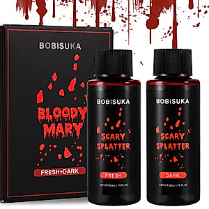 BOBISUKA 2PCS Halloween Fake Blood Makeup Kit - Fresh Red + Dark Red Realistic Washable Special Effects SFX Makeup Set, for Zombie Vampire Cosplay Monster Mouth Clothes Dress Up