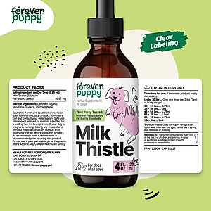 Milk Thistle for Dogs - Liver Supplements for Dogs w/Milk Thistle Liquid Extract - Herbal Liver Support Drops for Large Medium Small Dogs - Vegan Dog Vitamins and Supplements w/Silymarin - 4 oz