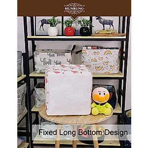 HUNRUNG Square Storage Bins Nursery Hamper Canvas Laundry Basket Foldable with Waterproof Nursery Boxes for Shelves/Gift Baskets/Toy Organizer/Office, Bedroom (Square-Pink Flamingos)