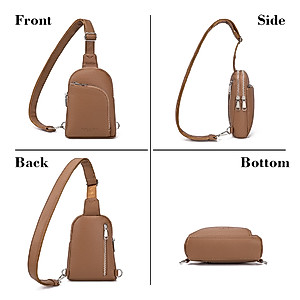 INICAT RFID Blocking Sling Bag Leather Crossbody Bags for Women Fanny Pack Cross Body for Woman Chest Bag for Travel 1.9L(Brown)