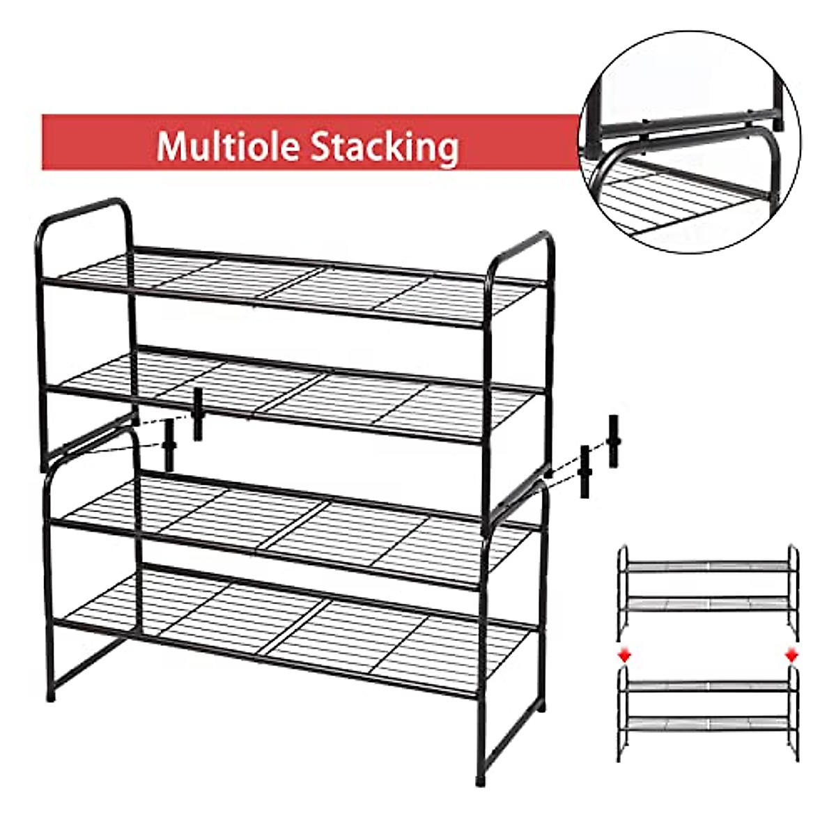SUFAUY 2-Tier Shoe Rack, Stackable Shoe Shelf Storage Organizer for Entryway Closet, Extra Large Capacity, Wire Grid, Bronze