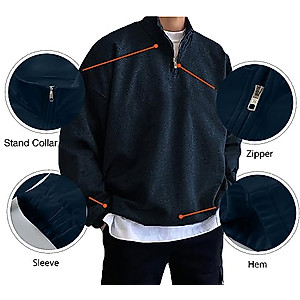 JMIERR Quarter Zip Pullover Men Stand Collar Long Sleeve Fall Sweatshirt, US 40(M), Blue
