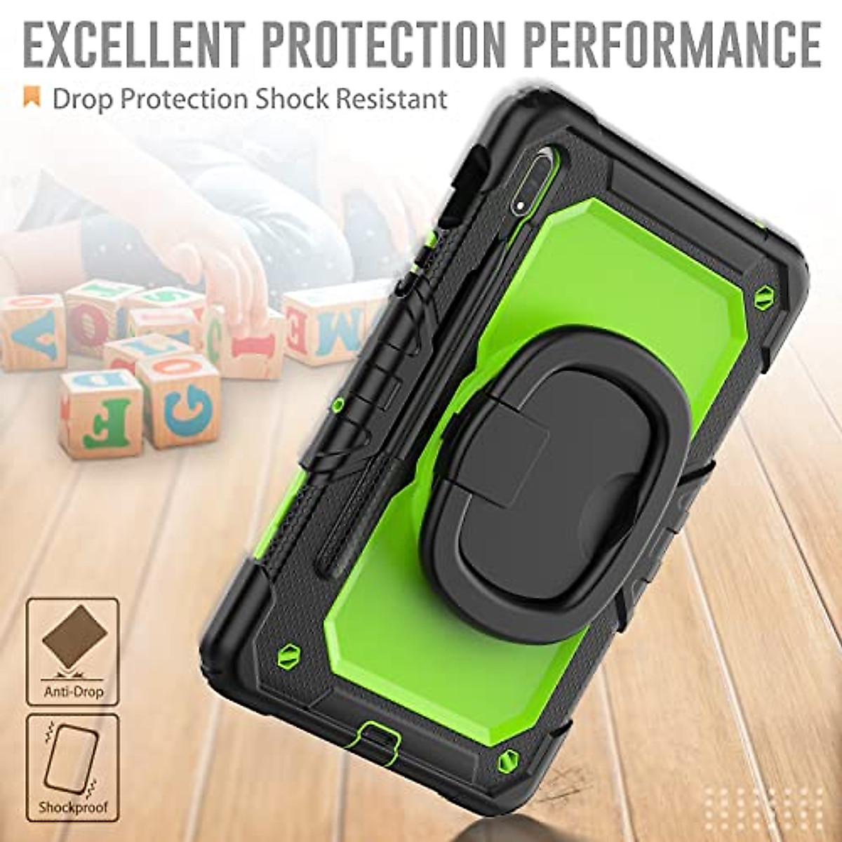 Tablet PC Case Heavy Duty Shockproof TPU Case Compatible with Samsung Galaxy Tab S7 11 inch T870/T875 (2020)/Tab S8 X700/X706 (2022) Kids Case,360 Degree Rotating Handle Stand Bracket W Screen Protect