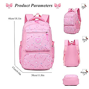 3Pcs Pretty Girls Elementary Bookbag Satchels for Primary Girls School Bag Backpack Set with Lunch Kits