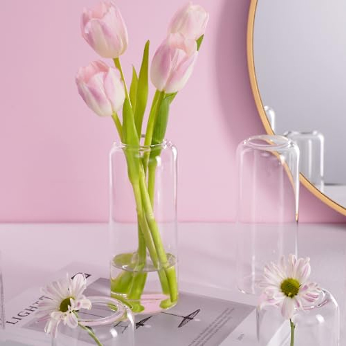 ZENS Bud Vases Set of 3, Modern Small Glass Vases for Flower Clear Bud Vases for Wedding Centerpiece, Blown Thicker Glass Small Vase for Flowers, Wedding Party Events Home Bathroom Decor