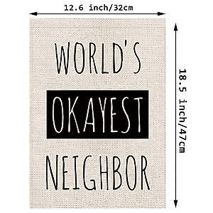 Funny Garden Flag World's Okayest Neighbor Vertical Double Sided Outdoor Indoor Decor Holiday Burlap Yard Sign Flags 12.5 x 18 Inch
