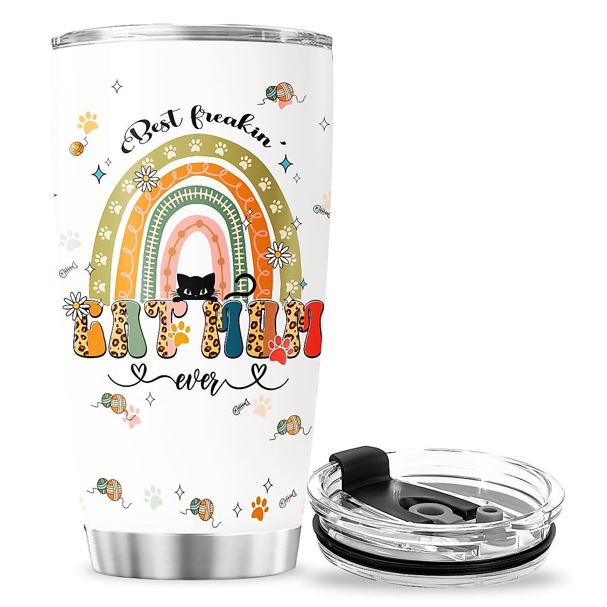 JENOIS Cat Mom Nutrition Facts, Tumbler 20 Oz With Lid And Straw, Tumblers For Funny Mama Cups Best Day Coffee Mother Ever Women Mothers Handle Insulated, Mom Gifts