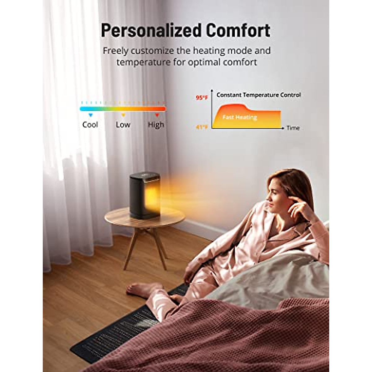 Space Heater, Portable Ceramic Heater with Thermostat, LED Display, PARIS RHÔNE 70°Oscillating Heater with Tip-over & Overheating Protection, 12h Timer, 24h Auto Shut off for Office Bedroom Indoor use