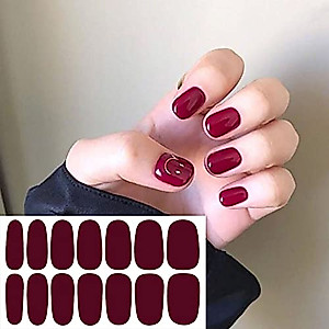 WOKOTO 20 Sheets Dark Solid Color Series Nail Polish Strips Stickers with Nail File Self-Adhesive Punk Rock Gel Nail Strips Full Nail Wraps for Women Nails Art