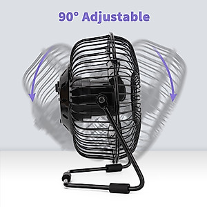 Justup USB LED Fan Portable Desk Fan With Real Time Date and Temperature Display Personal Table Cooling Fan 360°Rotation Durable for Home and Office (Metal Design Low Noise 5 Inch, Black) (SW)