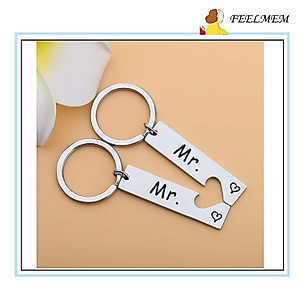 FEELMEM Mr. and Mr. Gay Couple Keychain Set His and His Same Sex Gay Wedding Keyring Gift Gay Marriage Gifts (silver)