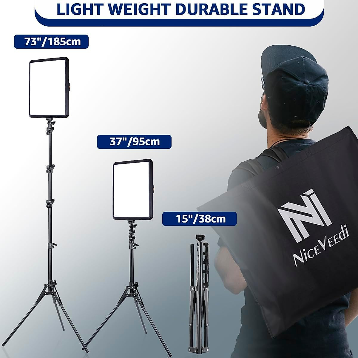 2-Pack Photography Lighting Kit, NiceVeedi 22W LED Video Light Kit, 2900-7000K Dimmable Studio Light with Tripod Stand, 73" Stream Light for Video Recording
