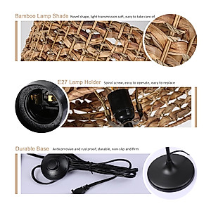 Zompoo Bamboo Rattan Floor Lamp for Living Room, Boho Hand-Worked Woven Cylinder Lampshade Standing Lamp with Foot Switch, Industrial Black Tall Floor Light Decoration for Bedroom, Farmhouse