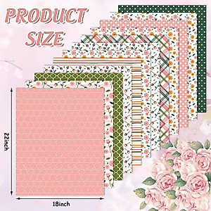 JarThenaAMCS 12Pcs Cotton Fabric Bundles Pink Green Floral Gingham Stripe Dot Fat Quarters Retro Quilting Patchwork for Spring DIY Craft Home Party Decor, 18 x 22 Inch