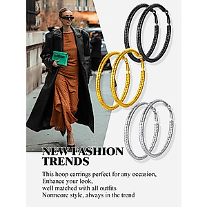 Black Earrings for Women Large Hoop Sensitive Ears Lightweight Chunky Hoops Everyday Jewelry 70mm