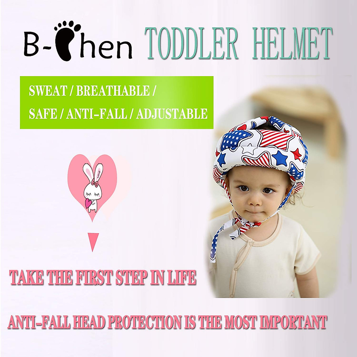 JUYIVIPToddler Baby Comfortable, Lightweight and Breathable Head Guard Head Protector Safety Helmet Children Headguard Infant Protective Harnesses Cap Machine Washable (Five Stars with White Stripes)