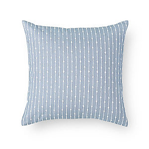 Crumbs Home Coastal Linen Indoor Outdoor Throw Pillow Cover Only, 20"x20" Water Repellent for Patio, Backyard, Couch, Light Blue Embroidered Stripes