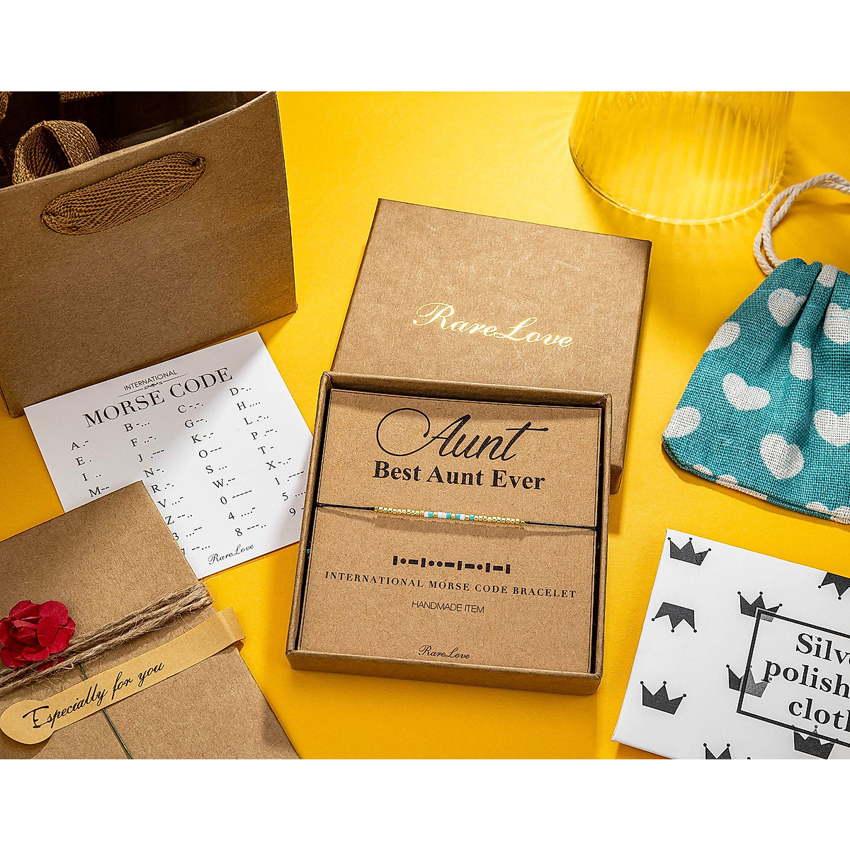 RareLove Best Aunt Ever Gifts Aunt Morse Code Beaded Bracelet Secret Message Jewelry Gift For Her, Waterproof Birthday Mothers Day Gifts for Aunts from Niece Nephew