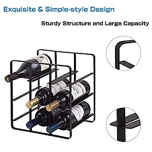 Buruis 9 Bottles Metal Wine Rack, Free-Standing Cabinet Water Bottle and Wine Rack Storage Organizer for Kitchen Countertop, Pantry, Fridge, Space Saver Protector for Red and White Wines Bottle