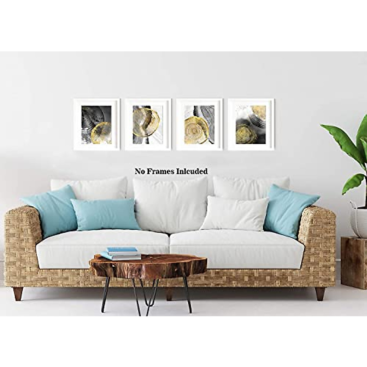 Black and Gold Annual Rings Wall Art, Tree Ring Art Prints, Retro Abstract Minimalist Annual Ring Art Canvas Painting for Living Room Bedroom Kitchen Office Wall Decor, Set of 4 (8"X10" Unframed)