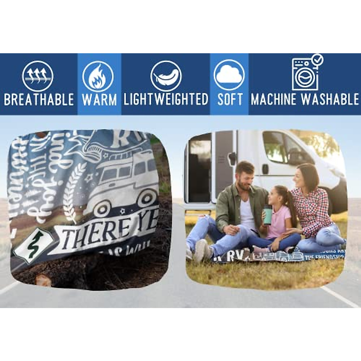 RV Gifts, RV Decorations for Inside Camper, Camping Blanket, Retro Bus Camper Decor Throw Blankets for Camp Lovers, Flannel Fleece Blankets for Campsite Outdoors RV Travel Bed Sofa Couch 65"x 50"