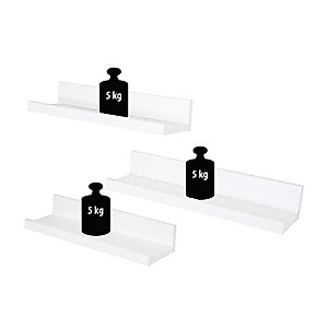 BD ART Wall Mounted Ledges - Set of Three 14 Inch White Wooden Floating Shelves, Perfect for Display Picture Frames, Books in Living Room, Bedroom, Kitchen, Nursery Room