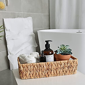 StorageWorks Water Hyacinth Basket for Toilet Paper, Wicker Baskets for Storage with Built-in Handles, 14 ¼"L x 6 ½"W x 3 ¾"H