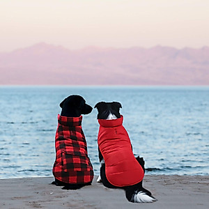ASENKU Plaid Dog Winter Coat, Dog Fleece Jacket Plaid Reversible Dog Vest Waterproof Windproof Cold Weather Dog Clothes Pet Apparel for Small Medium Large Dogs Red M