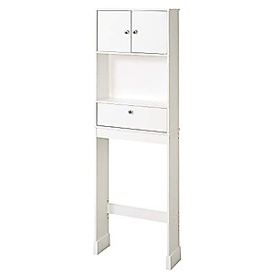 Zenna Home Drop Door Over-the-Toilet Bathroom Spacesaver, Bath-Storage Shelves with Leg Extensions, White