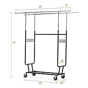 LIFEFAIR Double Clothing Garment Rack on Wheels, Capacity 610 lbs Clothing Racks for Hanging Clothes Heavy Duty Portable Collapsible Commercial Clothes Rack