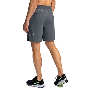 Men's Running Shorts with Zipper Pockets 7 Inch Lightweight Quick Dry Gym Athletic Workout Shorts for Men (Grey, M)