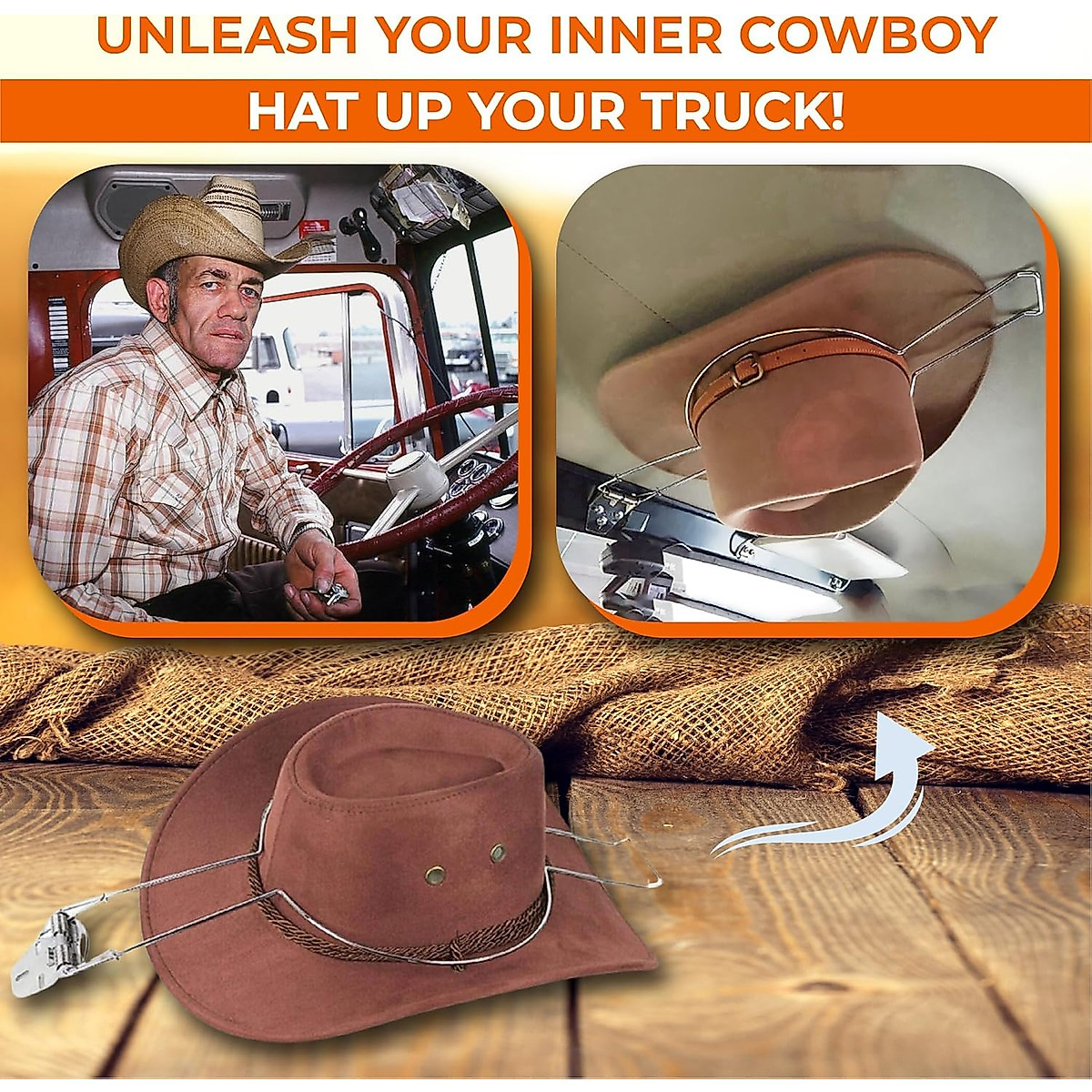 Cowboy Hat Holder for Truck - Hat Holder Rack Pickup Truck for Car, Closet, Cabinets -Cowboy Hat Hanger Keeps Original Shape of Hat, Cowboy Hat Rack Wall Mount, Adjustable to Install (18 inches)