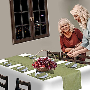 Grelucgo Small Handcrafted Solid Color Dining Table Runner, Dresser Scarf, Double-Hemstitched (Sage Green, 14 x 36)