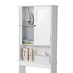 Road.Ahead Bathroom Storage Organizer,Over The Toilet Storage Cabinet,Over-The-Toilet Storage with Doors,Over The Toilet White Bathroom Cabinet,Adjustable Shelves, Door Panel，Over-The-Toilet Storage…