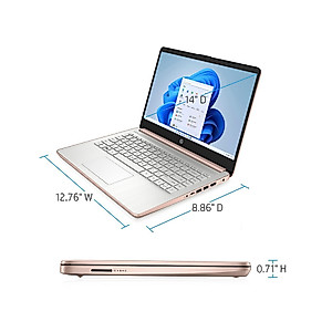 HP 14 HD Laptop, 2023 Newest Upgrade, Intel Celeron N4120(Quad-core), 16GB RAM, 128GB(64GB SSD+64GB Card), HDMI, USB-C, Lightweight, Windows 11, School and Business Ready, Rose Gold, ROKC HDMI Cable
