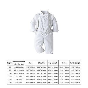 Baptism Christening Outfits for Boys Baby Clothes Sets Toddler Boy Outfit Gentleman Suits 3pcs Striped Bow Tie Shirts Suspenders Pants Birthday Formal Wedding Party Dress Suit # All White 12-18 Months