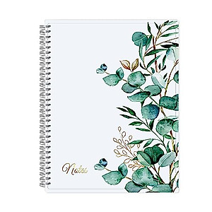 SUNEE Large Spiral Notebook, Journal For Women, Aesthetic Greenery Notebook with Pockets, Flexible Cover, College Ruled Paper, 11" x 8-1/2", 80 Sheets - 160 Pages, for Work, School Supplies