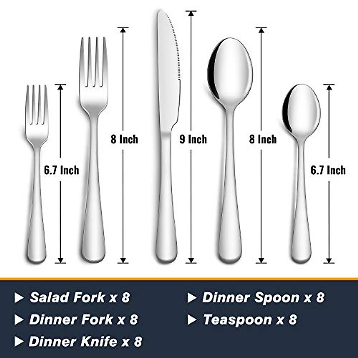 Hiware 40-Piece Silverware Set with Drawer Organizer, Flatware Sets for 8, Stainless Steel Cutlery Set with Tray, Utensils Tableware For Home Kitchen Restaurant Hotel, Mirror Polished, Dishwasher Safe