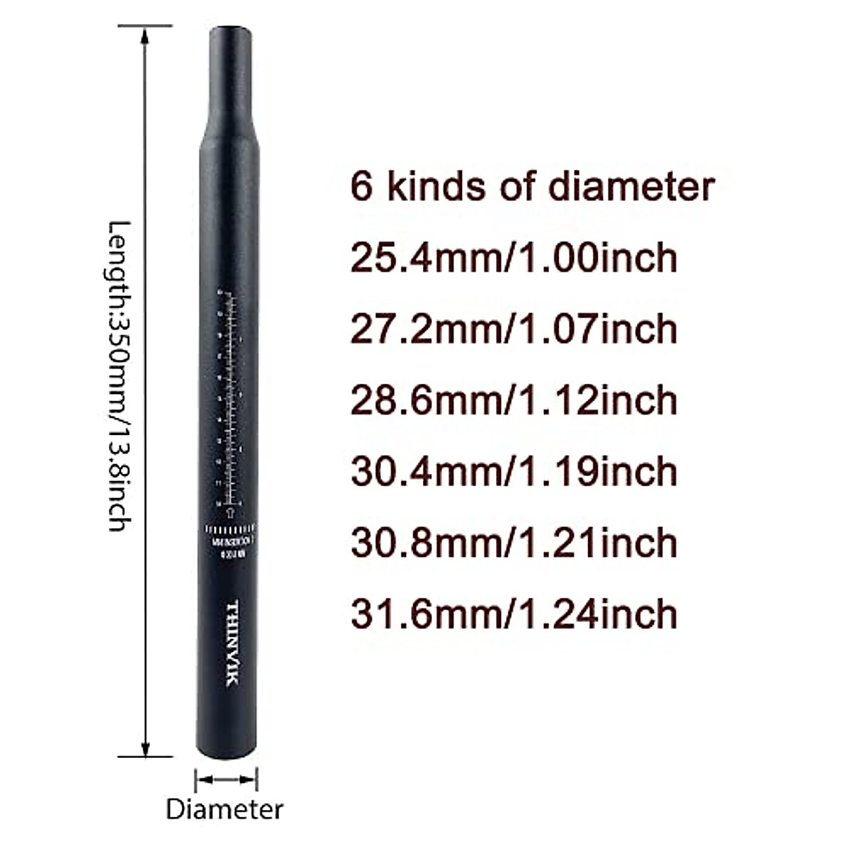 Thinvik Bike Seat Post Matte Aluminum Alloy,Length 350mm,Bicycle Seat Post Replacement for BMX MTB Road&Mountain Bike,Fixed Gear Bike Seatpost 25.4/27.2/28.6/30.4/30.8/31.6mm-27.2mm