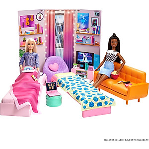 Barbie Toy Playset, Big City, Big Dreams Dorm Room Furniture & Accessories, Includes 2 Beds, Couch, Bean Bag Chair & More
