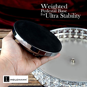 LINDLEMANN Decorative Cake Stand With Mineral Crystals & Spatula Round Metal Pedestal Cupcake Stands For Donuts Desserts Birthday Wedding Baby Shower Anniversary Holiday Dinner Party (Silver, 12")