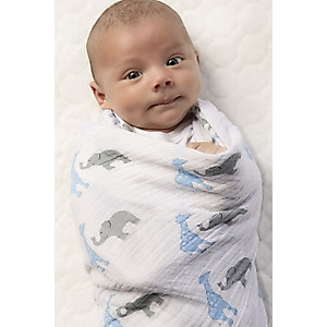 SwaddleDesigns Marquisette Receiving Swaddle Blanket for Baby Boys & Girls, Soft Premium Cotton Muslin, Best Shower Gift, Blue Safari Fun, Parent Picks Award Winner