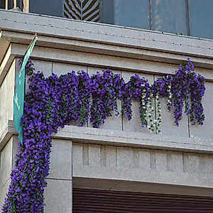 Naiflowers Artificial Flowers, Fake Outdoor UV Resistant Plants Faux Plastic Greenery Shrubs Indoor Outside Hanging Planter Home Kitchen Office Wedding Garden Decor (Blue)