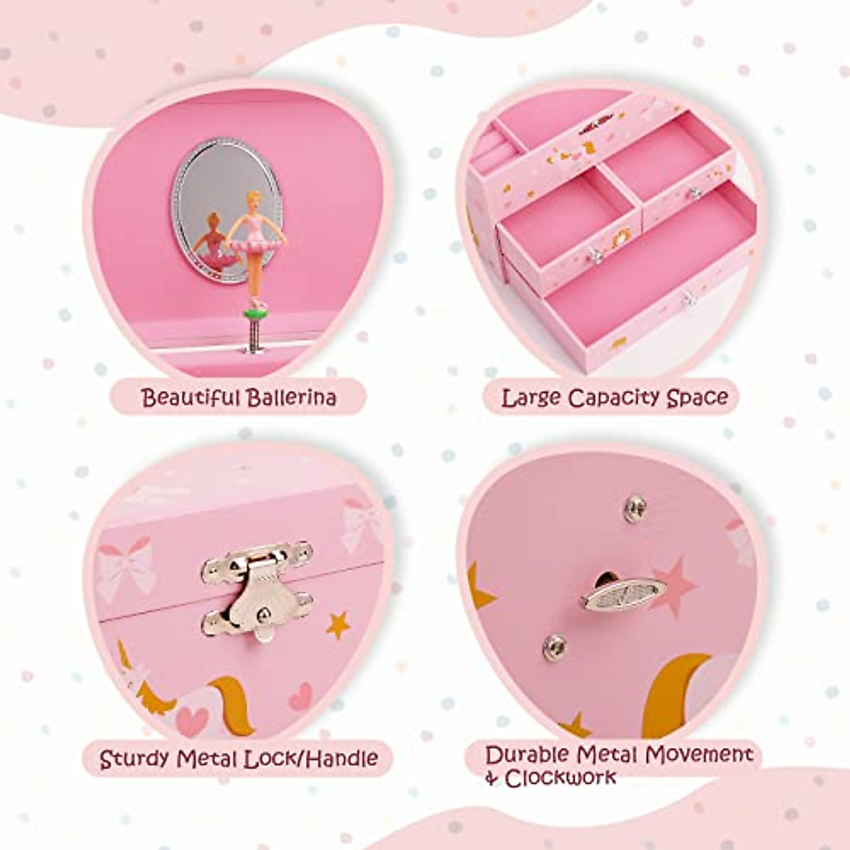 efubaby Upgrade Musical Jewelry Box for Girls with 3 Pullout Drawers Spinning Ballerina & Unicorn Jewelry Set, Jewelry Boxes for Kids Girls Birthday Valentine Christmas Gift Waltz of Flowers Tune