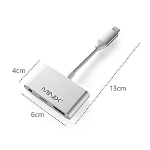 MINIX NEO C-HAGR, USB-C 3.5mm Audio Jack Adapte with to 4K @ 60Hz Display Output, Multi OS Support macOS, iPadOS, Android OS and Windows OS. Silver