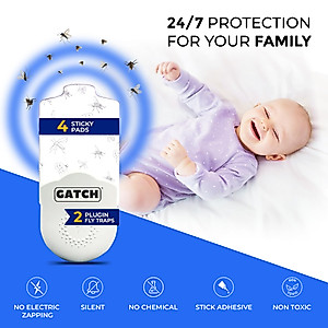 GATCH Flying Insect Trap Mosquito Killer Indoor, Fruit Fly Trap (2 Plug-in Bases + 4 Sticky Pads) Gnat Moth Catcher Fly Tapper with Night Light UV Attractant Catcher for Home Office White