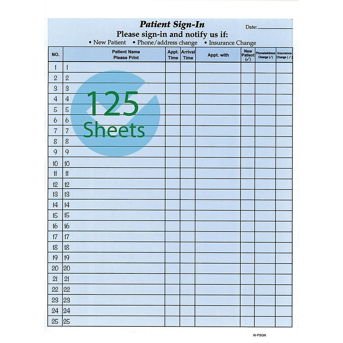 Stockchecks Patient Sign-in Label Sheets, Blue 125 Sheets Carbonless Forms, Hipaa Compliant