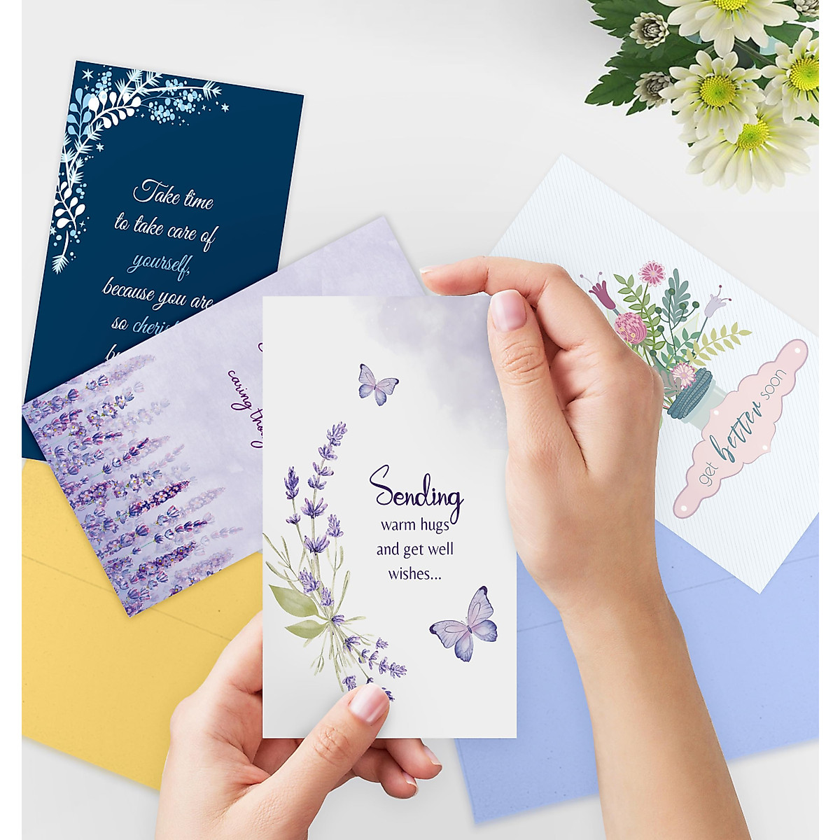 Nihuecne 24 Pack Floral Get Well Cards with Self-adhesive Envelopes, 4"x6" Boxed Prefilled Get Well Soon Greeting Note Cards to Friends, Relatives or Loved One, 24 Unique Designs