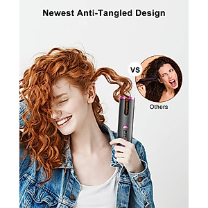 Curling Iron Automatic Cordless Hair Curler with 6 Temperature & Timer Settings, Portable Auto Shut-Off Rechargeable Curling Wand for Girls