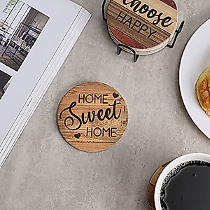 Adorever Coasters for Drinks Absorbent with Holder, 6 Pcs Ceramic Drink Coasters Farmhouse Coasters, Rustic Coasters for Coffee Table Tabletop Protection, Housewarming Gift New Home Decor